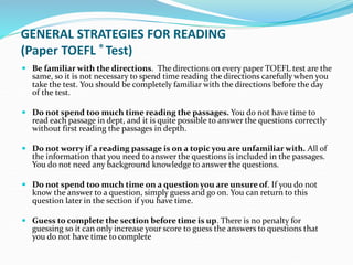 TOEFL WORKSHOP READING SECTION how to tackle Reading Section.ppt