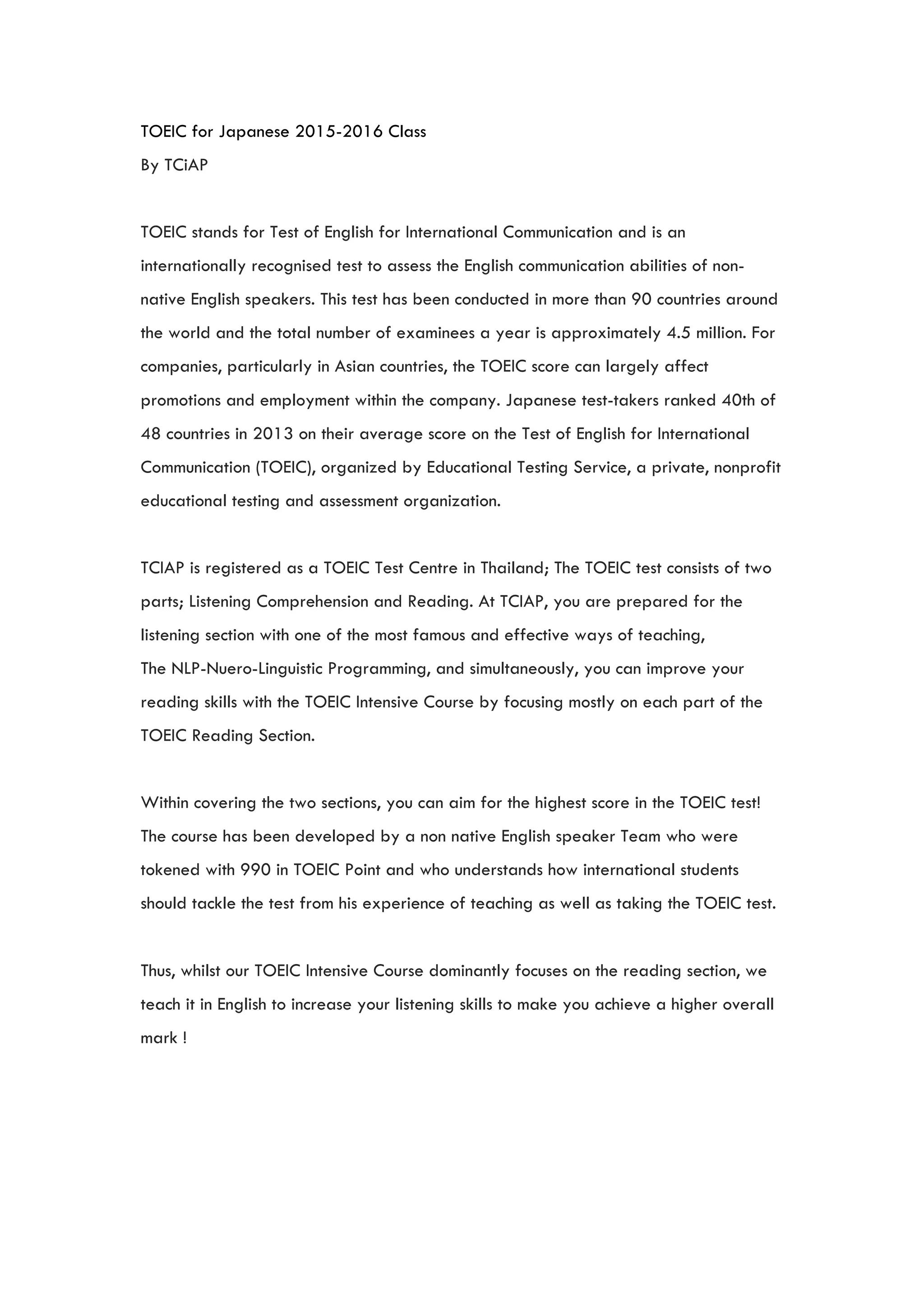 Toeic for japanese 2015 by tciap | PDF