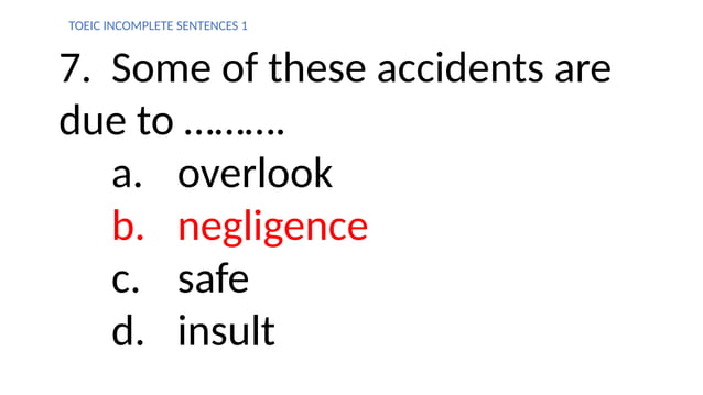 TOEIC Incomplete Sentences: Practical Exercises (Part 1) | PPTX