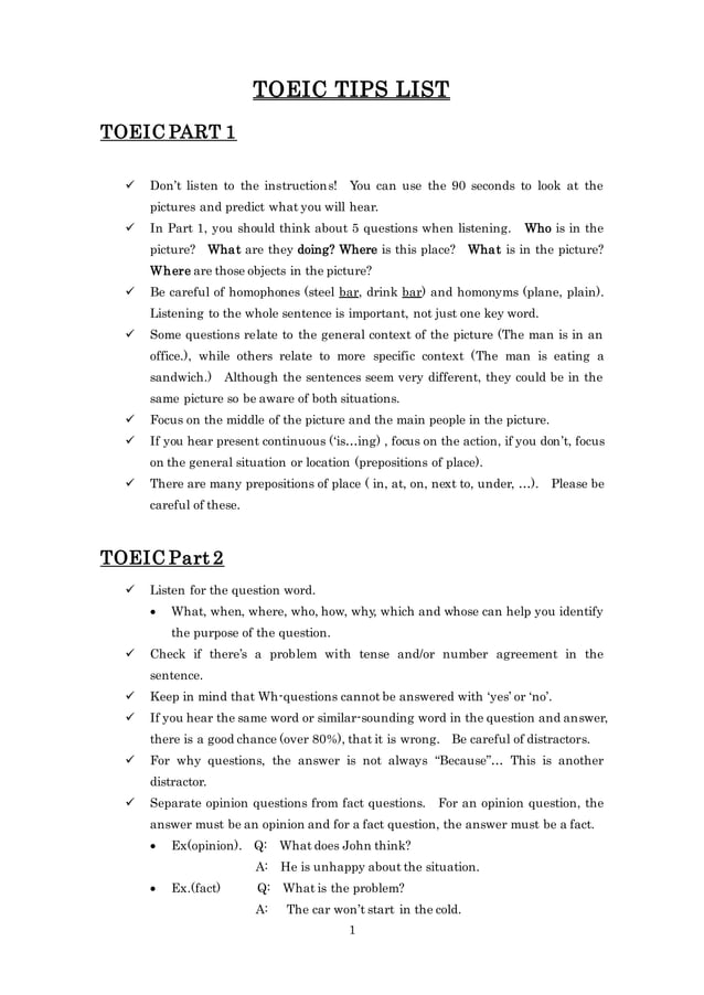 Toeic test tips (2016) english | DOC