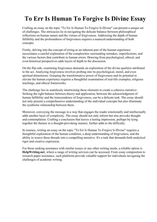 To Err Is Human To Forgive Is Divine Essay | PDF