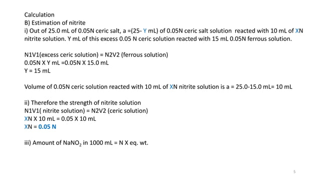 To estimate the amount of nitrite present in the given sodium nitrite ...