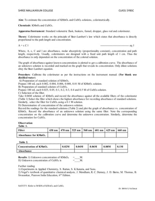 To estimate the concentration of KMnO4 and CuSO4 solutions ...