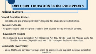 To explore the components of inclusive education and compare practices ...