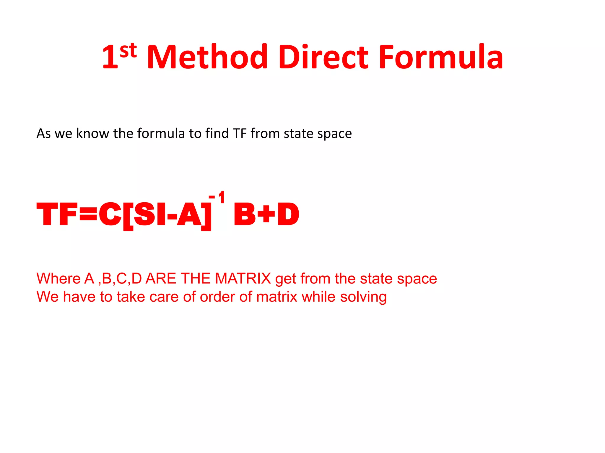 To Find Transfer Function From State Space Representation Ppt