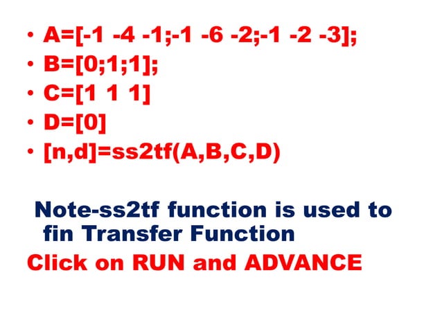 To find transfer function from state space representation | PPT