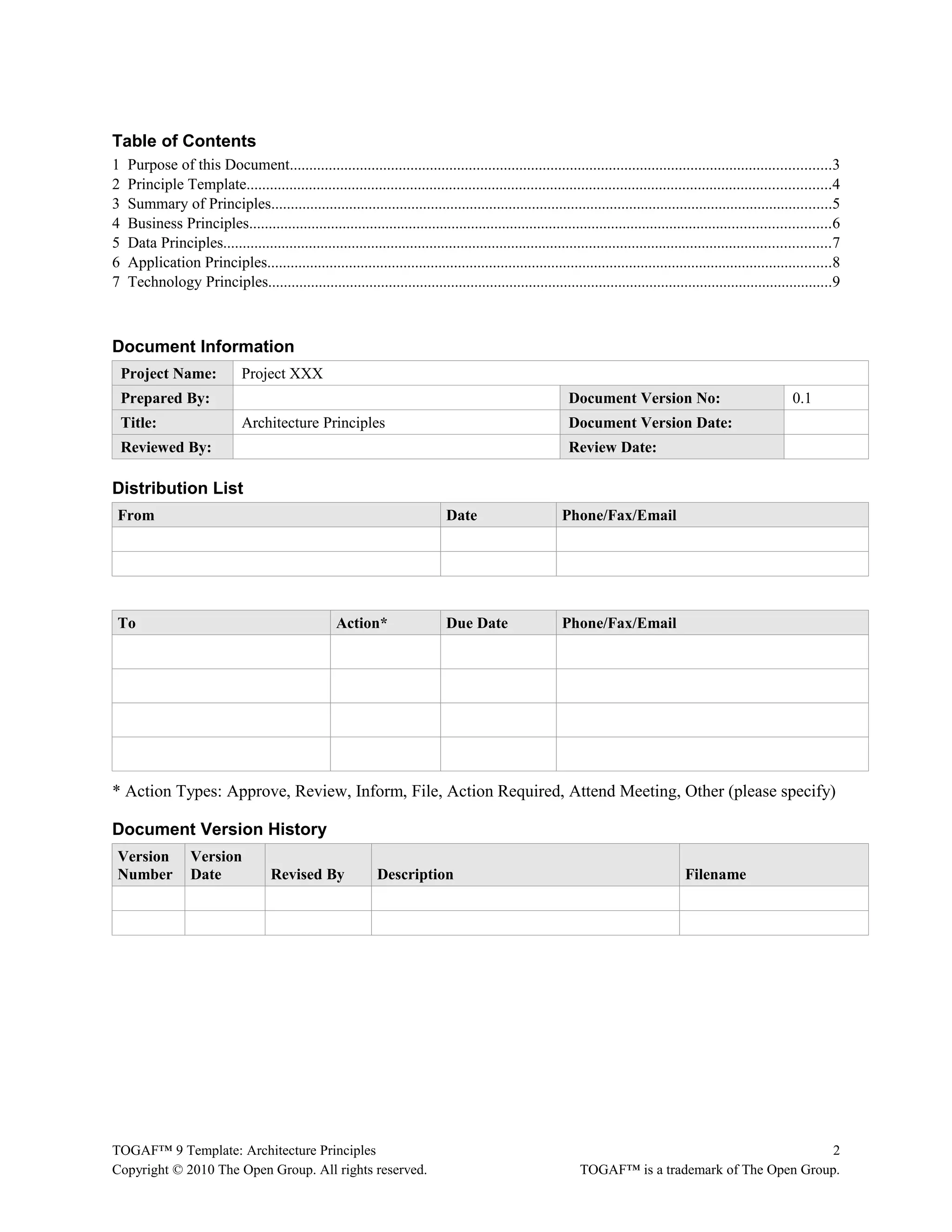Togaf 9 template Preliminary Phase architecture principles | DOC