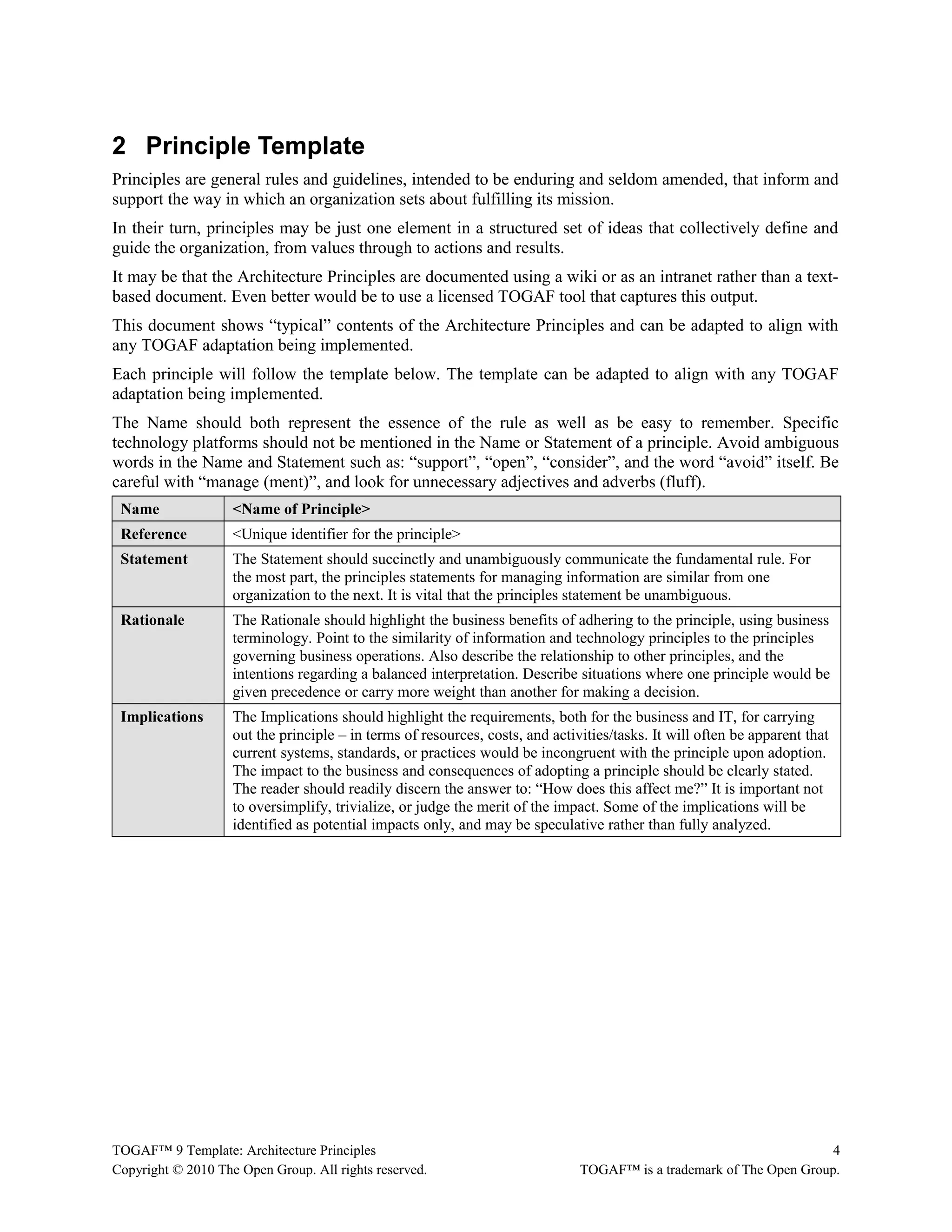 Togaf 9 template Preliminary Phase architecture principles | DOC