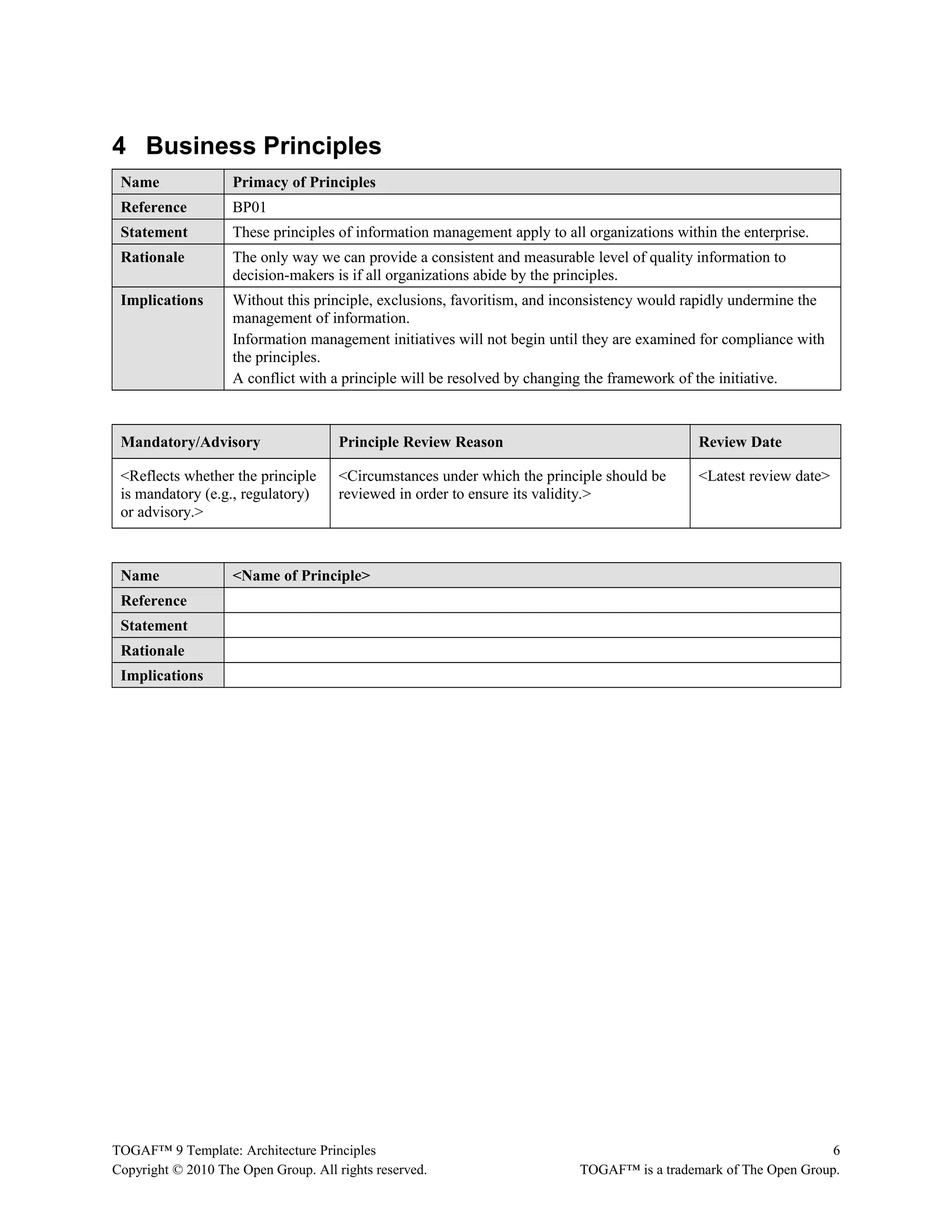 Togaf 9 template Preliminary Phase architecture principles | DOC