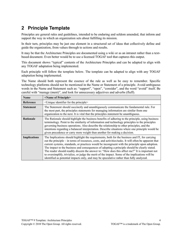 Togaf 9 template Preliminary Phase architecture principles | DOC ...