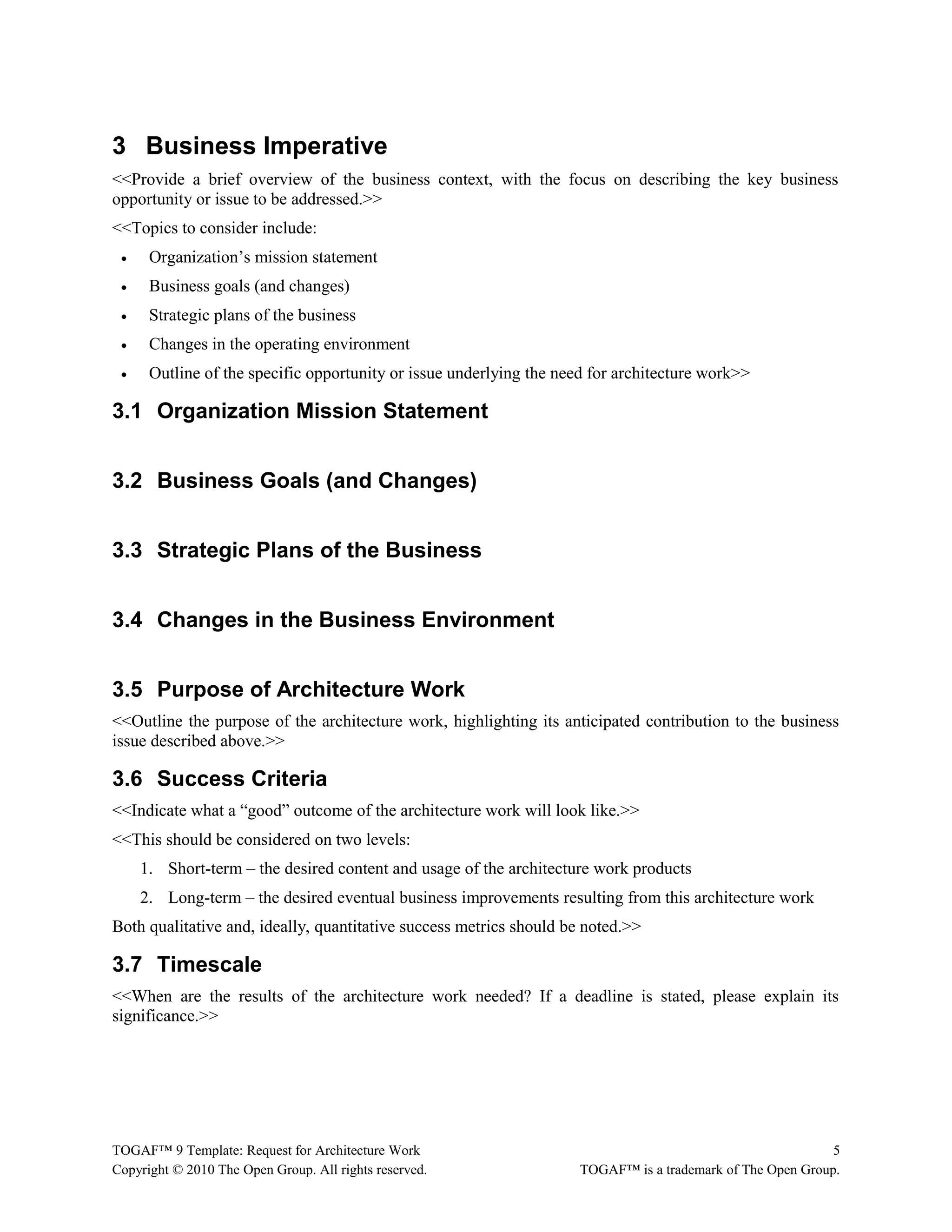 Togaf 9 template request for architecture work | DOC