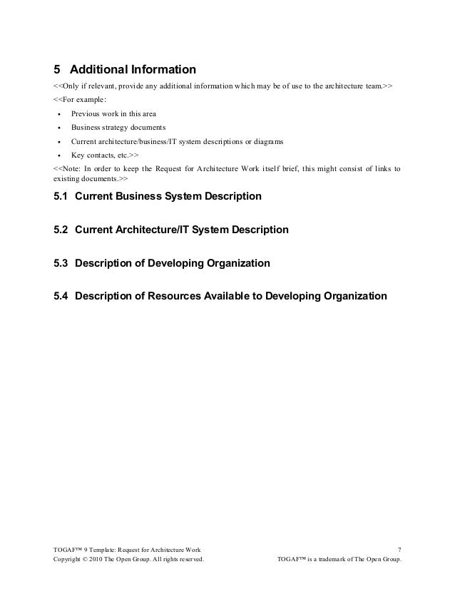 Togaf 9 template request for architecture work