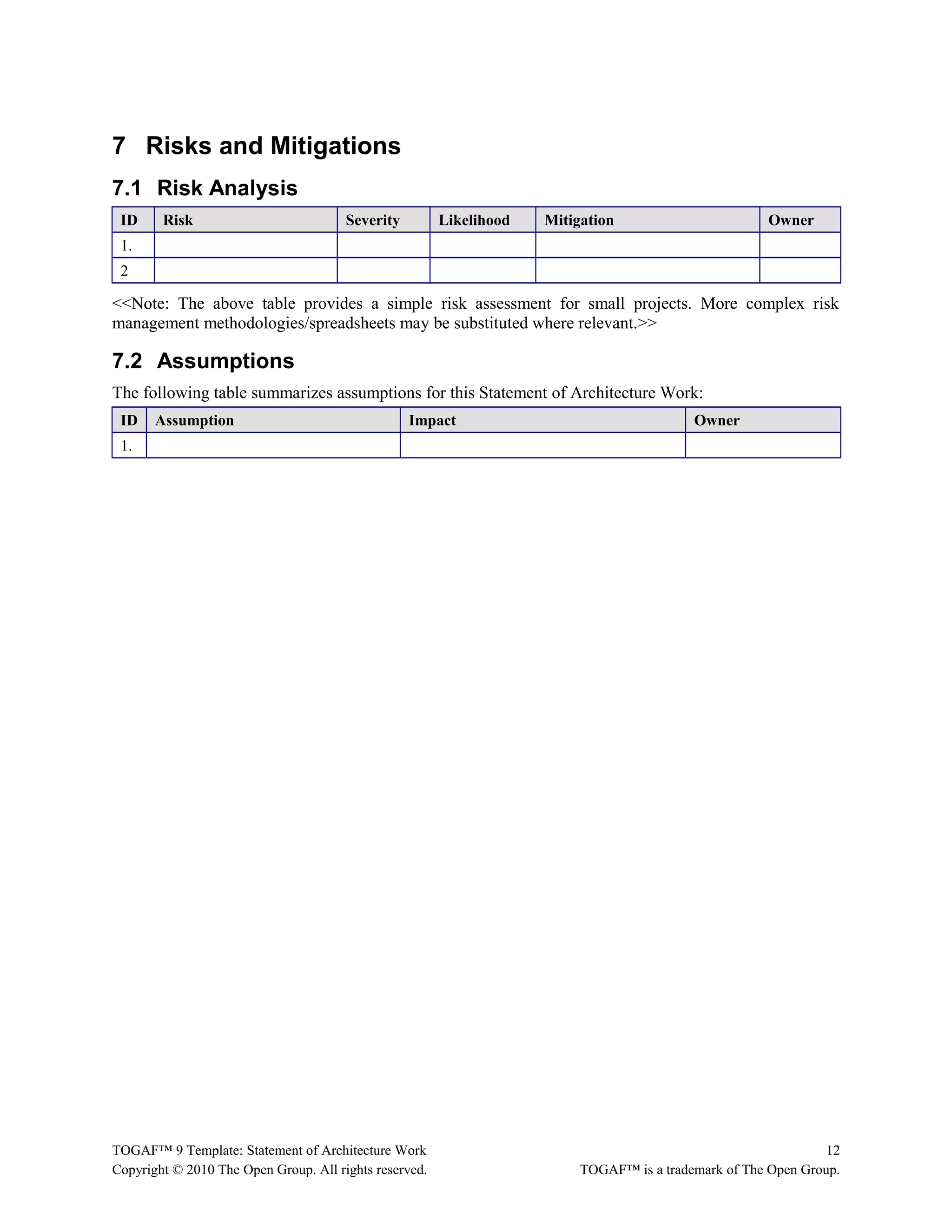 Togaf 9 template statement of architecture work | DOC