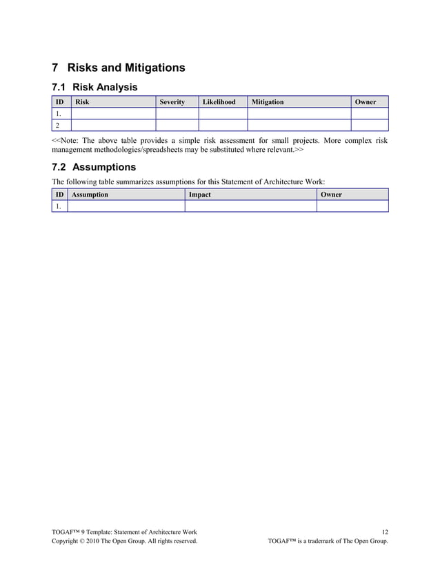Togaf 9 Template Statement Of Architecture Work