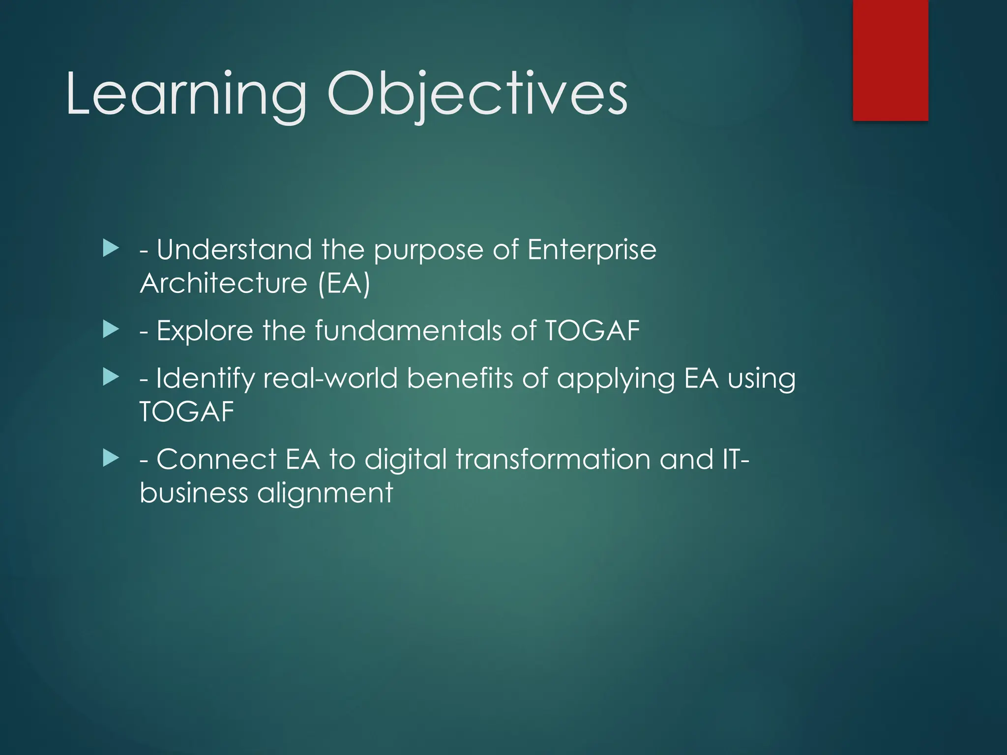 Enterprise Architecture and TOGAF Presn | PPTX