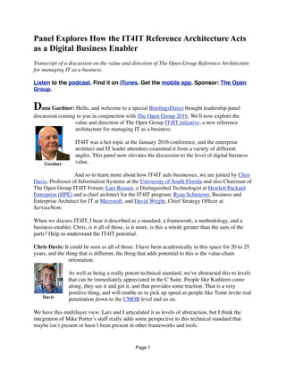 Panel Explores How the IT4IT Reference Architecture Acts as a Digital ...