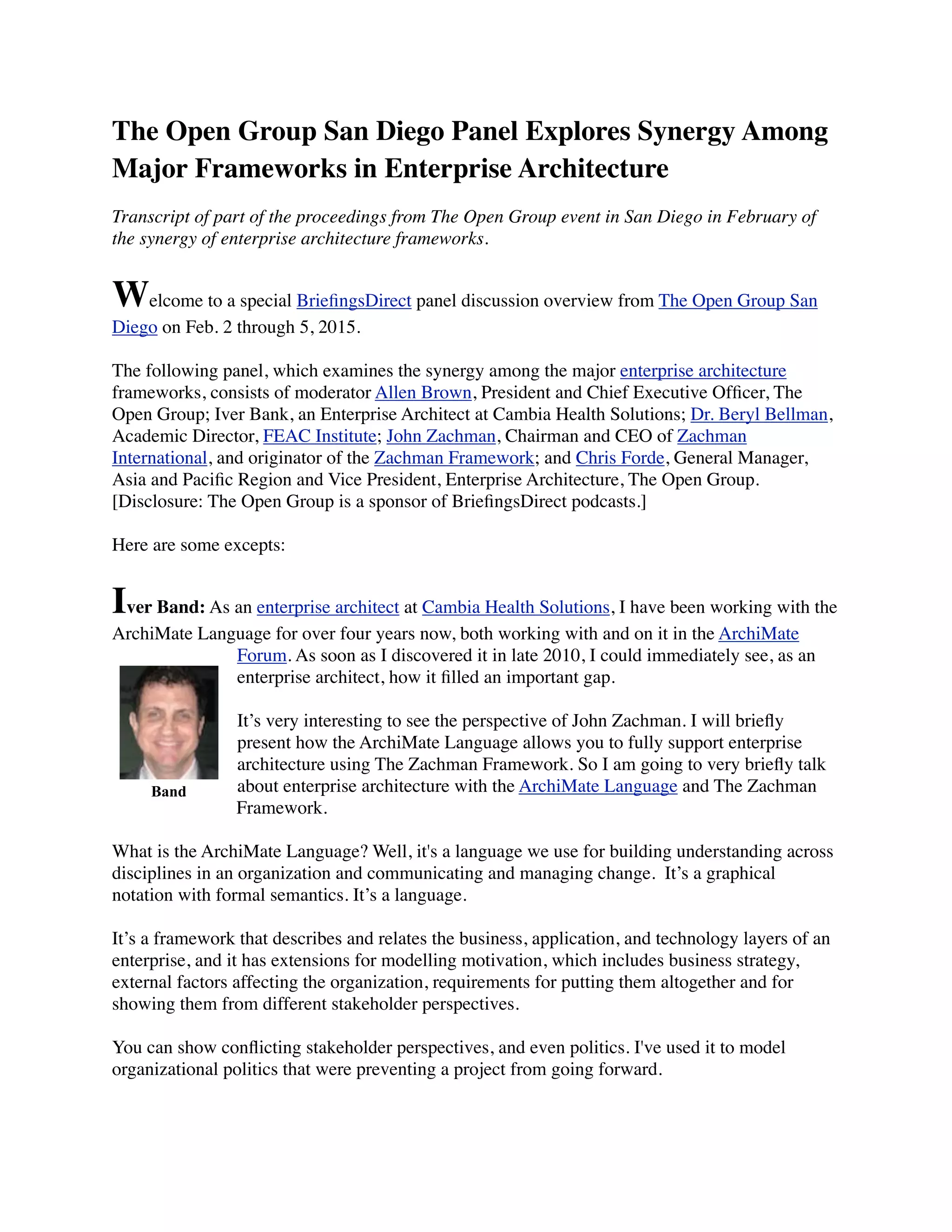Explore synergies among major Enterprise Architecture frameworks with ...