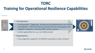 TORC presented at the Resilience Shift tools workshop | PPT