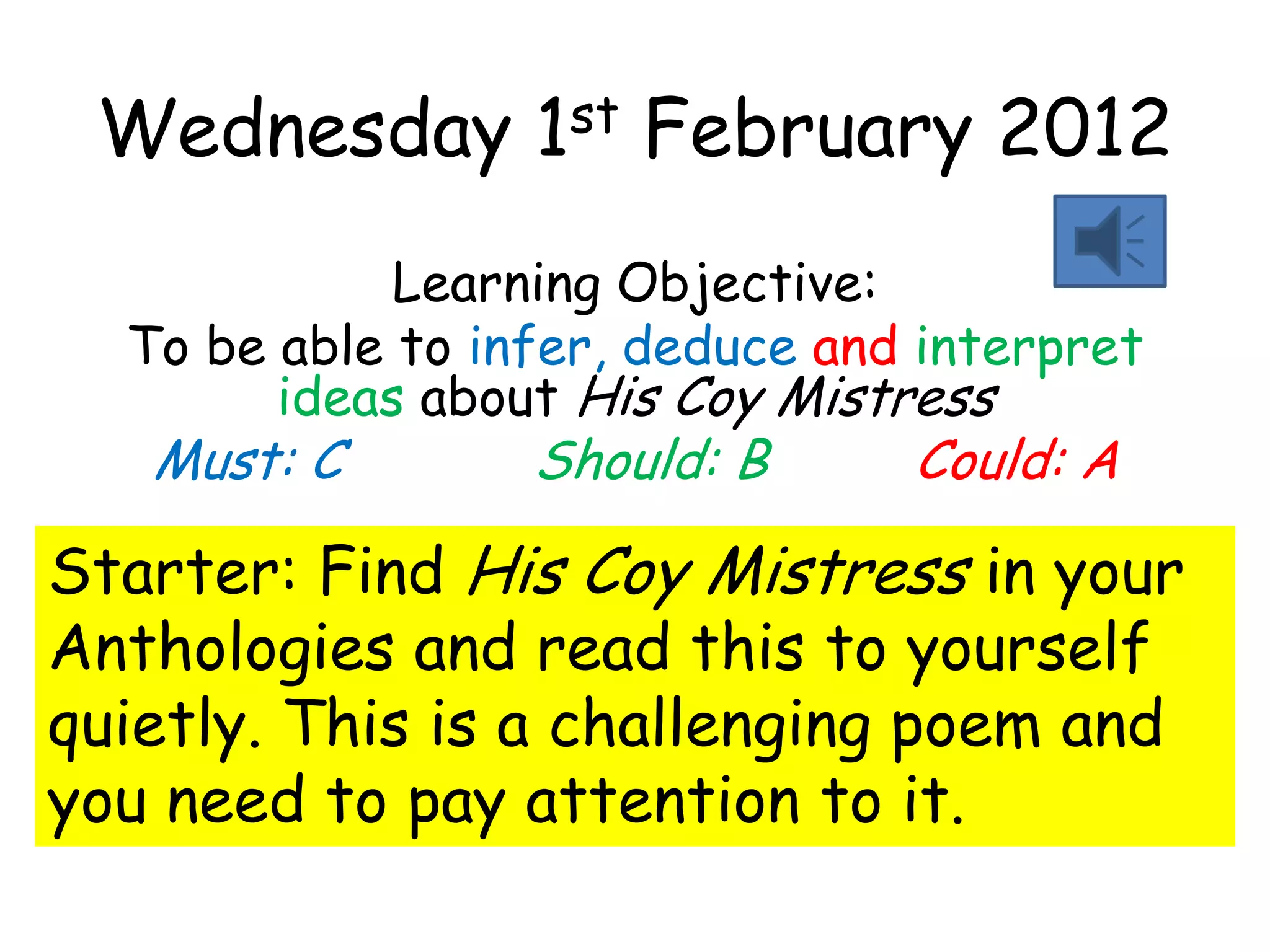 To his coy mistress | PPTX