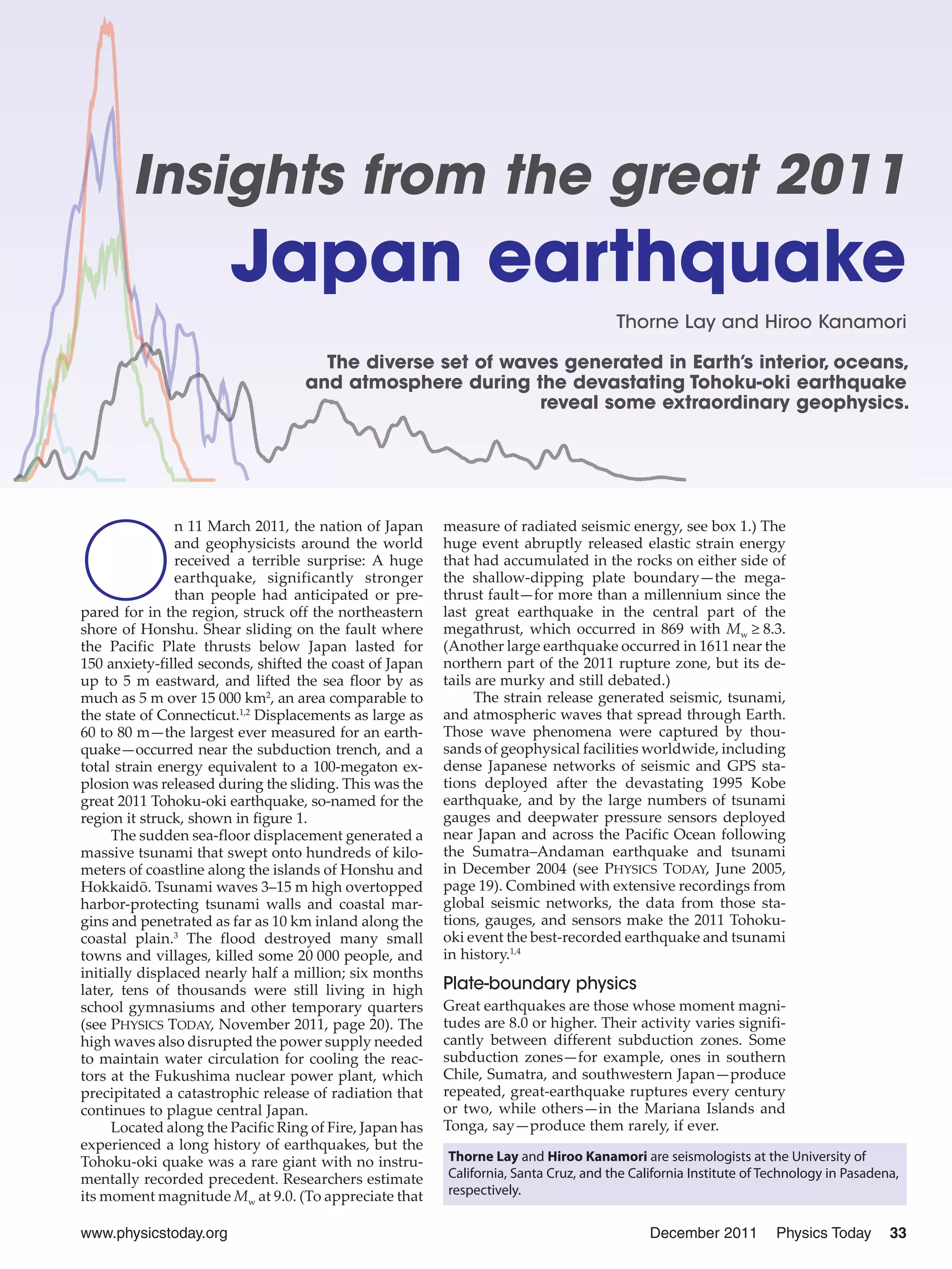 Insights from the great 2011 Japan earthquake - December 2011 | PDF