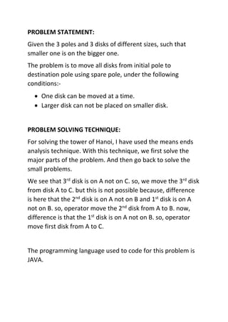 Tower of Hanoi using AI technique - means ends analysis | PDF