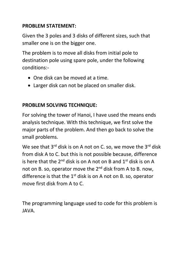 Tower of Hanoi using AI technique - means ends analysis | PDF | Programming Languages | Computing