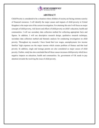 To identify the major causes and impacts of child poverty in united ...