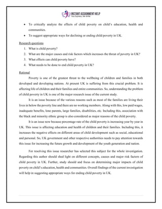 To identify the major causes and impacts of child poverty in united ...