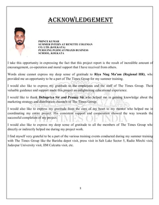TIMES OF INDIA SUMMER INTERNSHIP DETAILED REPORT | PDF