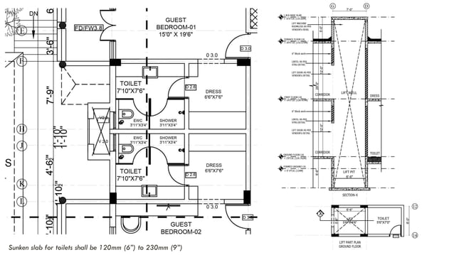 Toilet and Bath Working Drawing | PDF