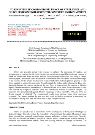 TO INVESTIGATE COMBINED INFLUENCE OF STEEL FIBER AND SILICAFUME ON HIGH ...