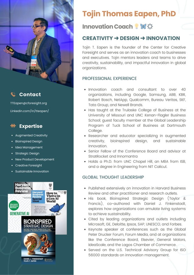Tojin Thomas Eapen - Innovation Coach 2025 | PDF