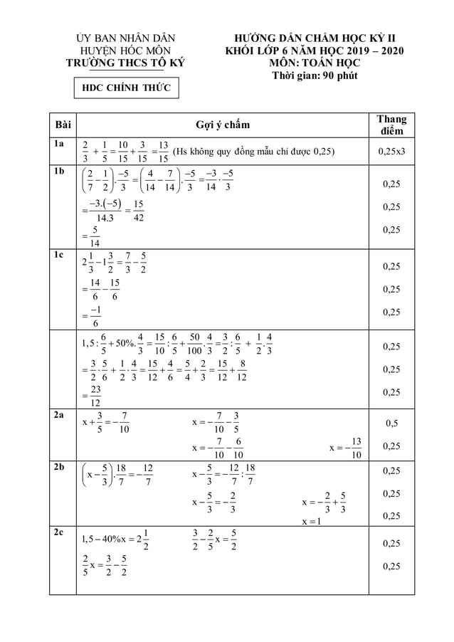 Đề Thi HK2 Toán 6 - THCS Tô Ký | PDF