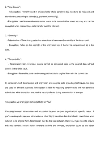 Understanding Tokenization and Encryption: A Comprehensive Comparison | PDF