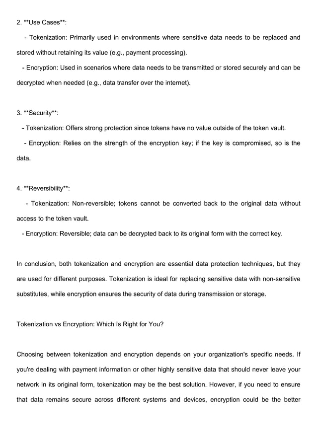 Understanding Tokenization and Encryption: A Comprehensive Comparison | PDF
