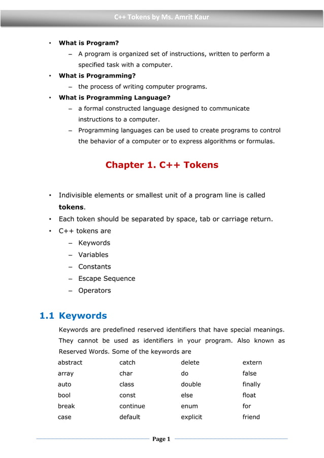 C++ Tokens | PDF | Programming Languages | Computing