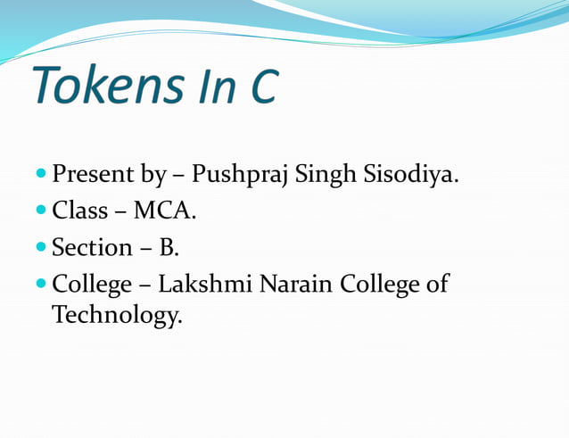 Tokens In C.pdf | Programming Languages | Computing