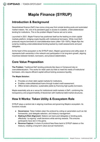 CIFDAQ's Token Spotlight: Maple Finance - Institutional DeFi | PDF