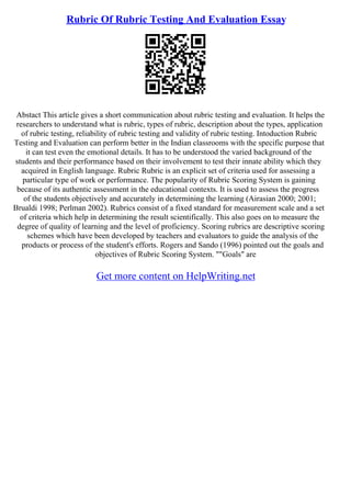 Tok Essay Rubric | PDF