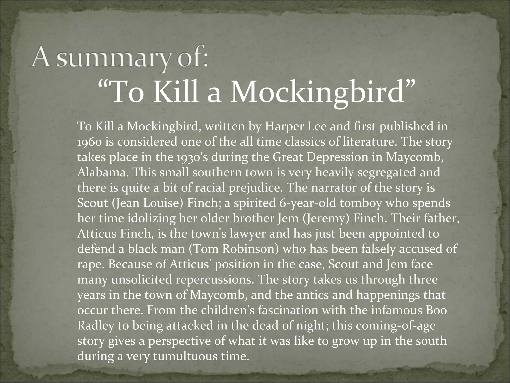 Student Presentation: To Kill a Mockingbird | PPT