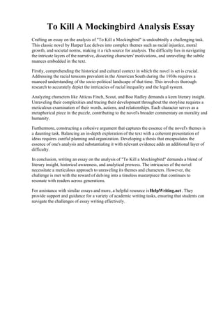 To Kill A Mockingbird Analysis Essay | PDF