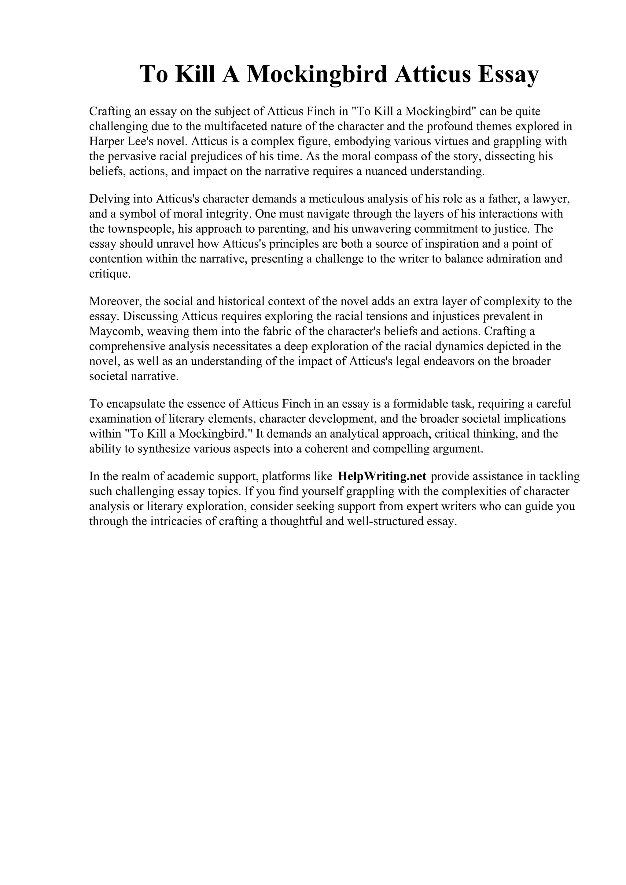 To Kill A Mockingbird Atticus Essay | PDF