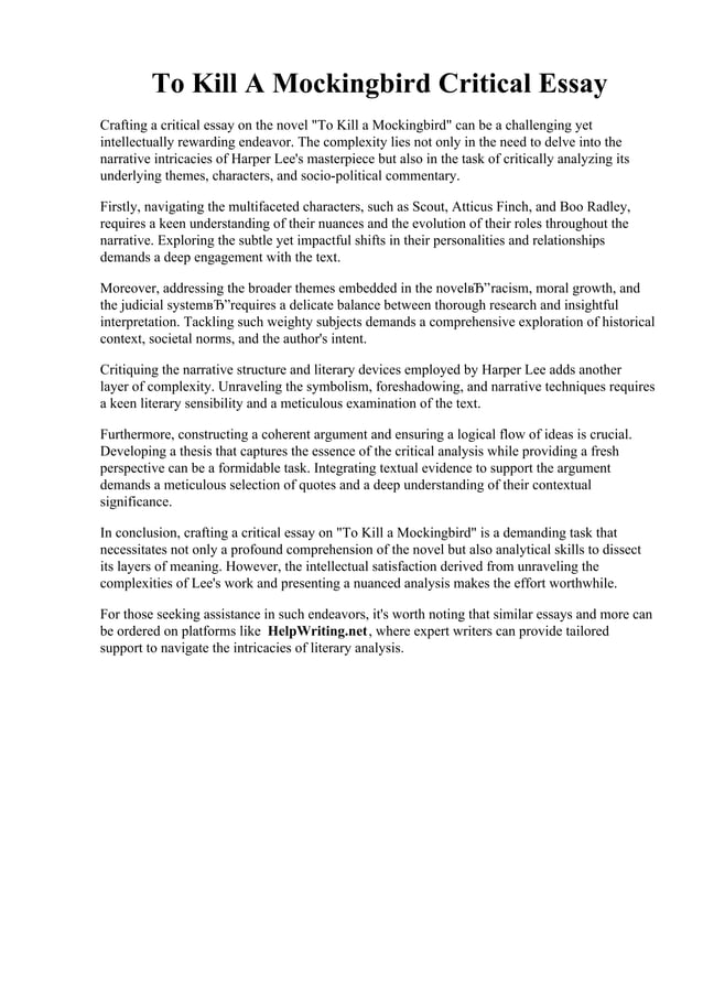 To Kill A Mockingbird Critical Essay | PDF