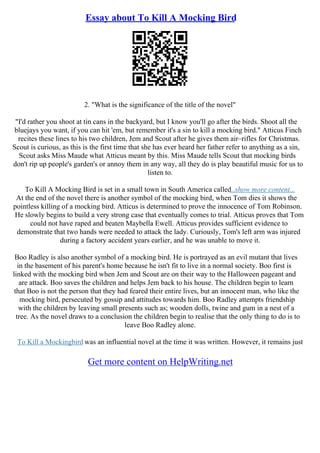 To Kill A Mocking Bird Essay | PDF