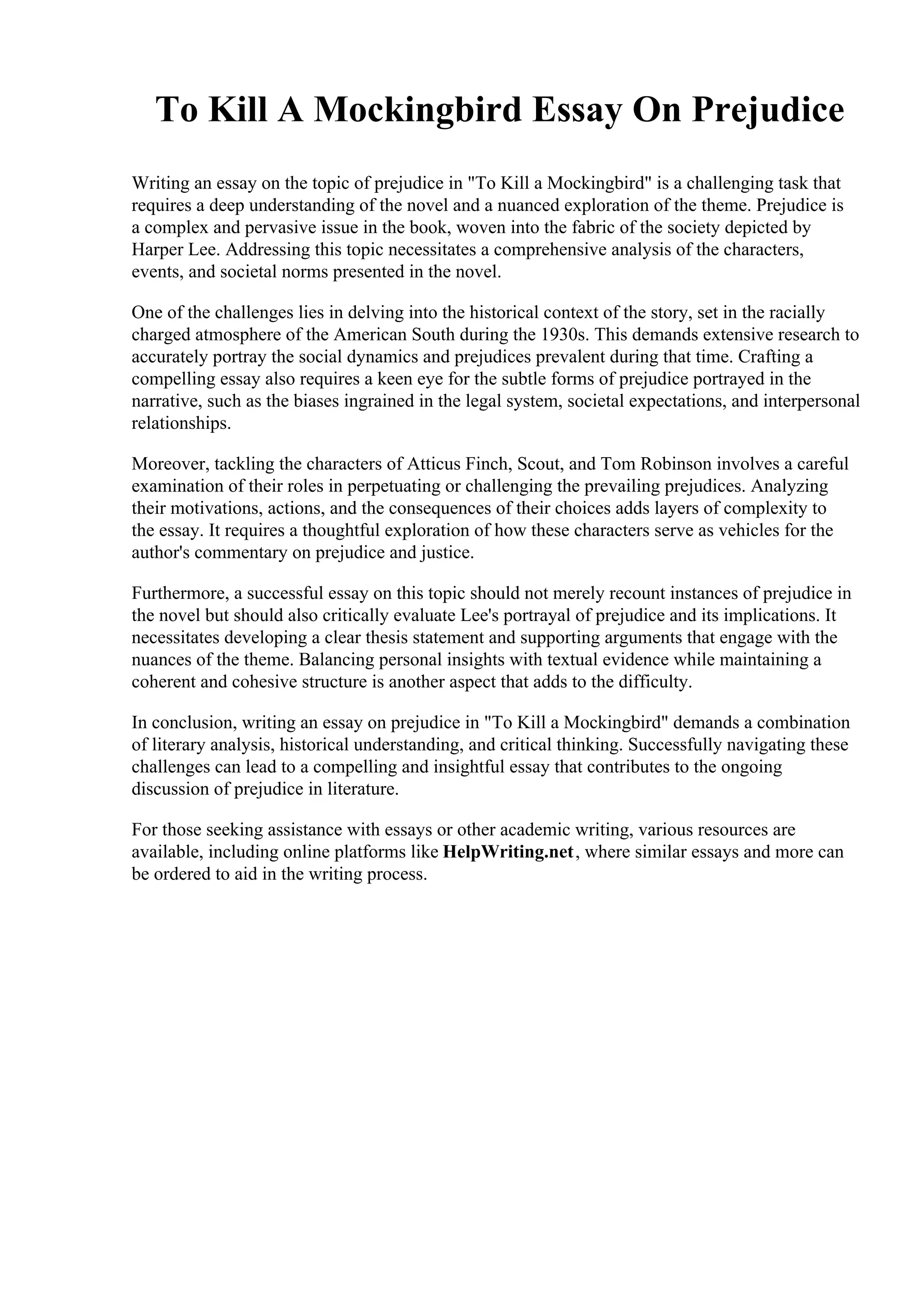 To Kill A Mockingbird Essay On Prejudice.pdf