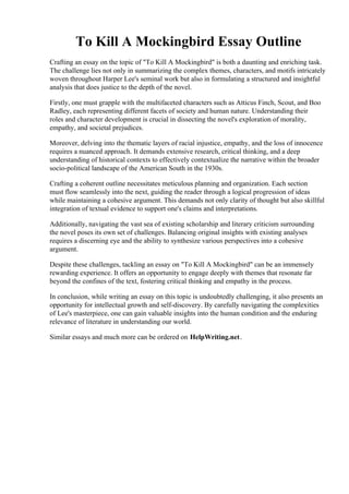 To Kill A Mockingbird Essay Outline | PDF | Parenting Babies and ...
