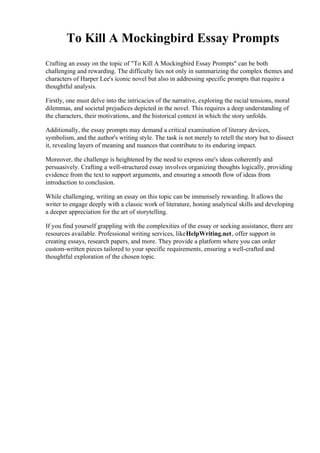 To Kill A Mockingbird Essay Prompts | PDF