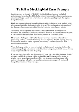 To Kill A Mockingbird Essay Prompts.pdf