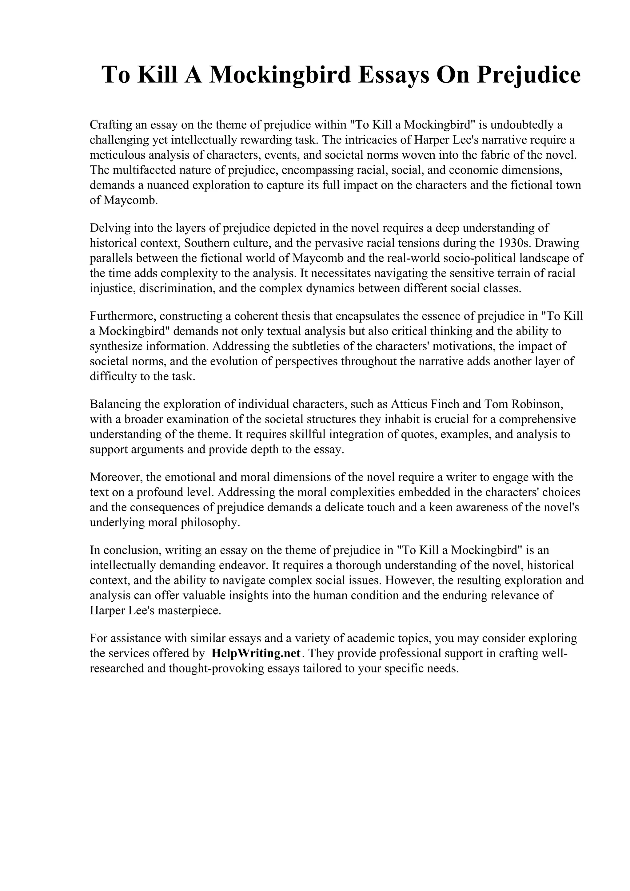 To Kill A Mockingbird Essays On Prejudice.pdf | Fiction | Books and ...