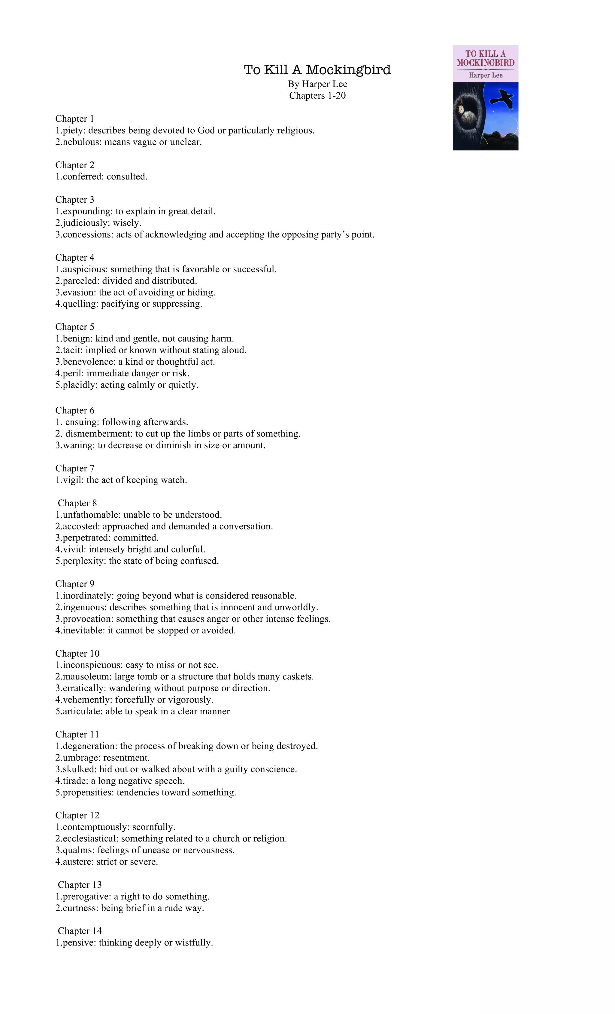 To kill a mockingbird Vocabulary | PDF